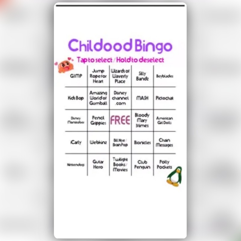 ฟิลเตอร์ Childhood Bingo ที่สร้างโดย quinny | เลนส์ Snapchat