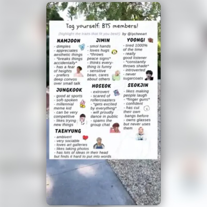 BTS Tag Yourself Filter by 🍒 lycheeart 🍒 | Snapchat Lenses