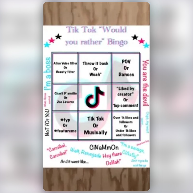 Tik tok bingo Lens by ayesha - Snapchat Lenses and Filters