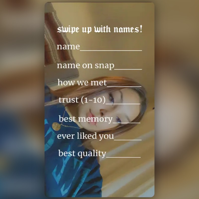SWIPE UP W NAMES Filter by ‎‮‎ 𝓭 | Snapchat Lenses